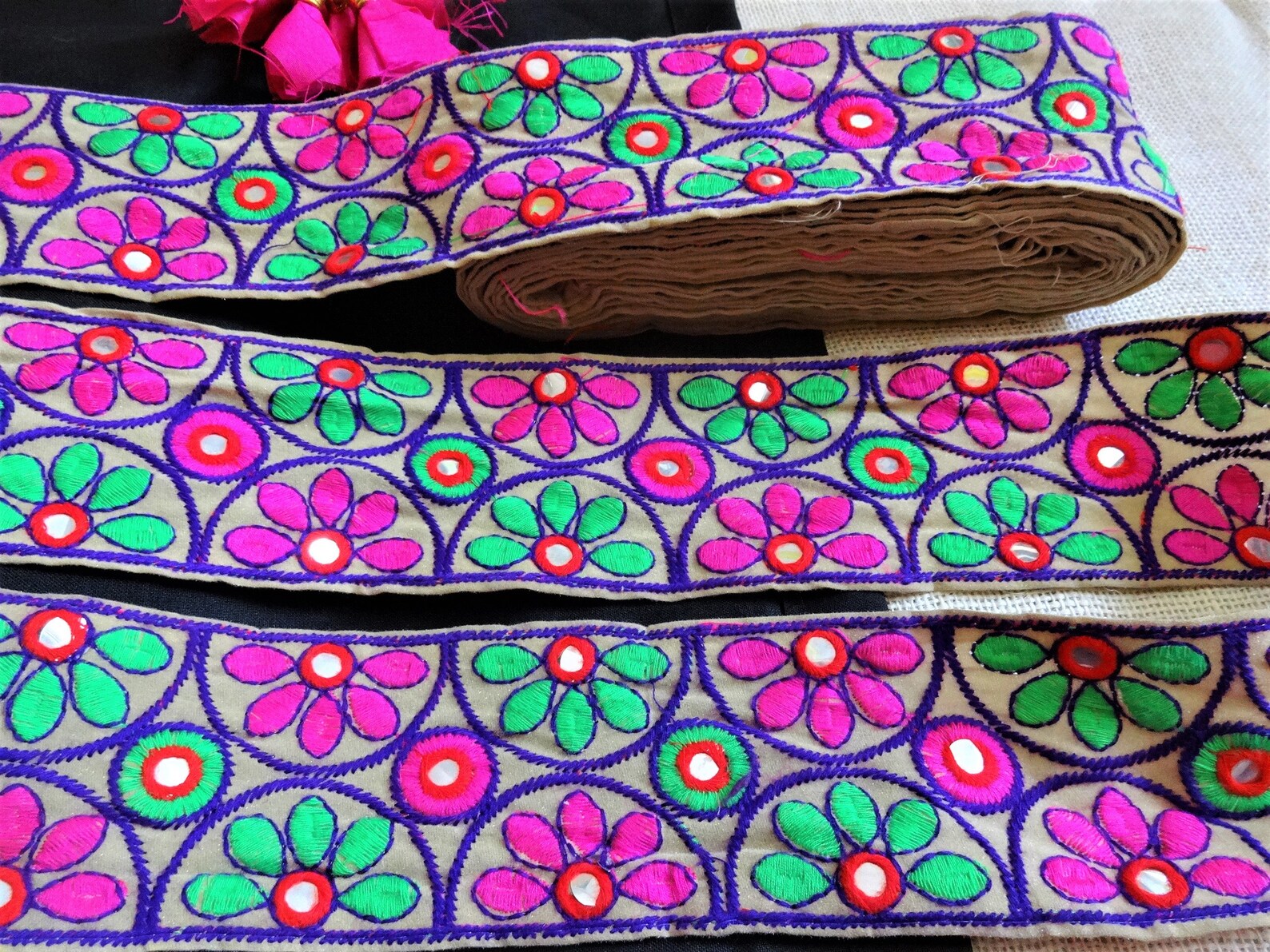 Indian Fabric Lace Embroidered Decorative Trim Craft Ribbon | Etsy