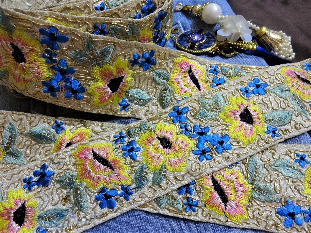 Embroidered Lace Craft Trim Decorative Ribbon Floral Zari Trim Sari ...