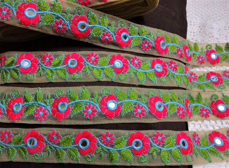 Indian Trim, Indian Embroidered Lace, Handmade Trim, Saree Border, Net ...