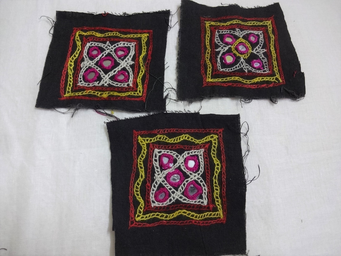 Kutch Embroidered Square Ethnic Sew on Patches Fabric | Etsy