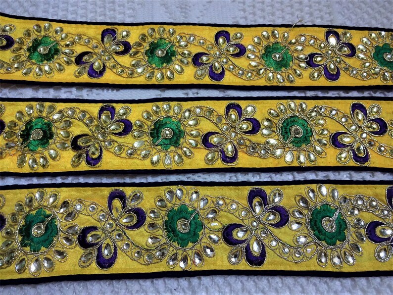 Indian Trim, Fabric Lace, Decorative Craft Ribbon, Embroidered Sari ...