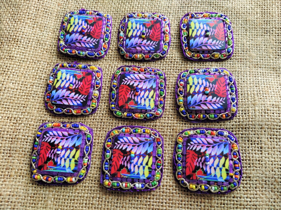 Beaded Appliques, Decorative Buttons, Handmade Stick on Buttons, Flat ...
