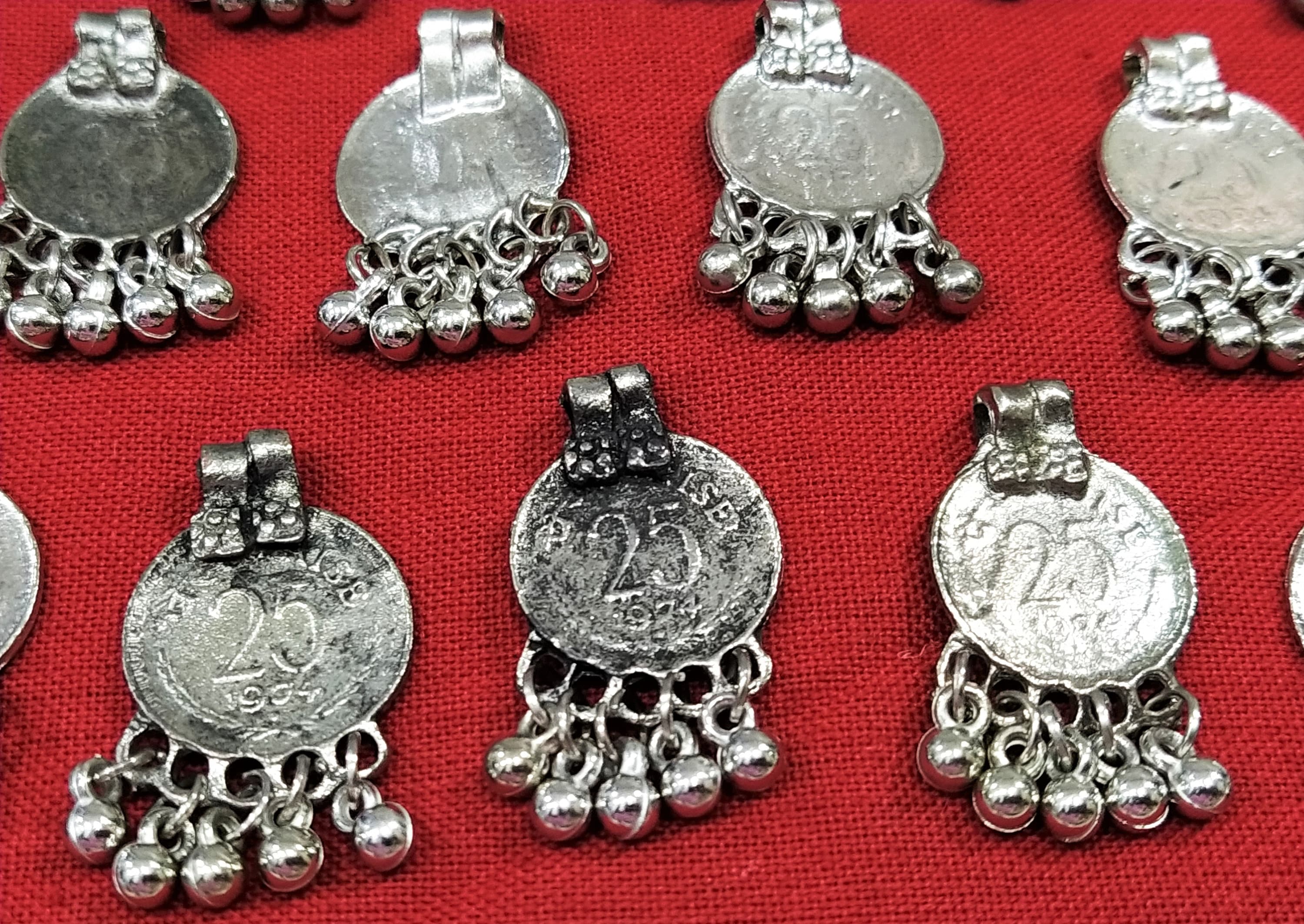 17 MM Metal Coin Charms, Jewelry Supplies, Indian Coins, Antique Silver ...