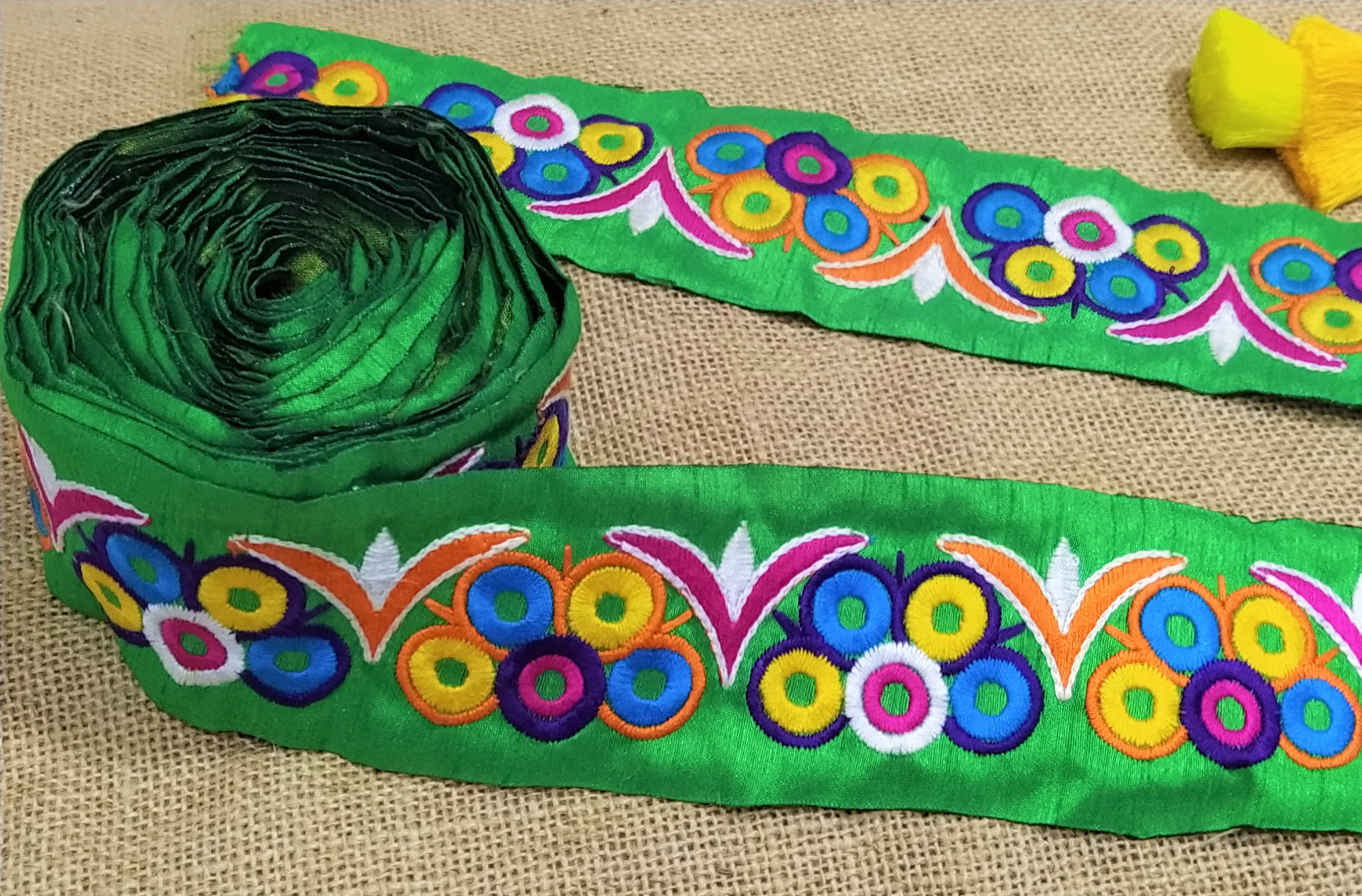 Indian Lace, Embroidered Green Trim, Crafting Ribbon, Sari Border ...
