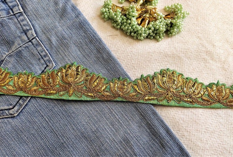 Green Embroidered Cutwork Trim Crafting Fabric Lace Golden | Etsy