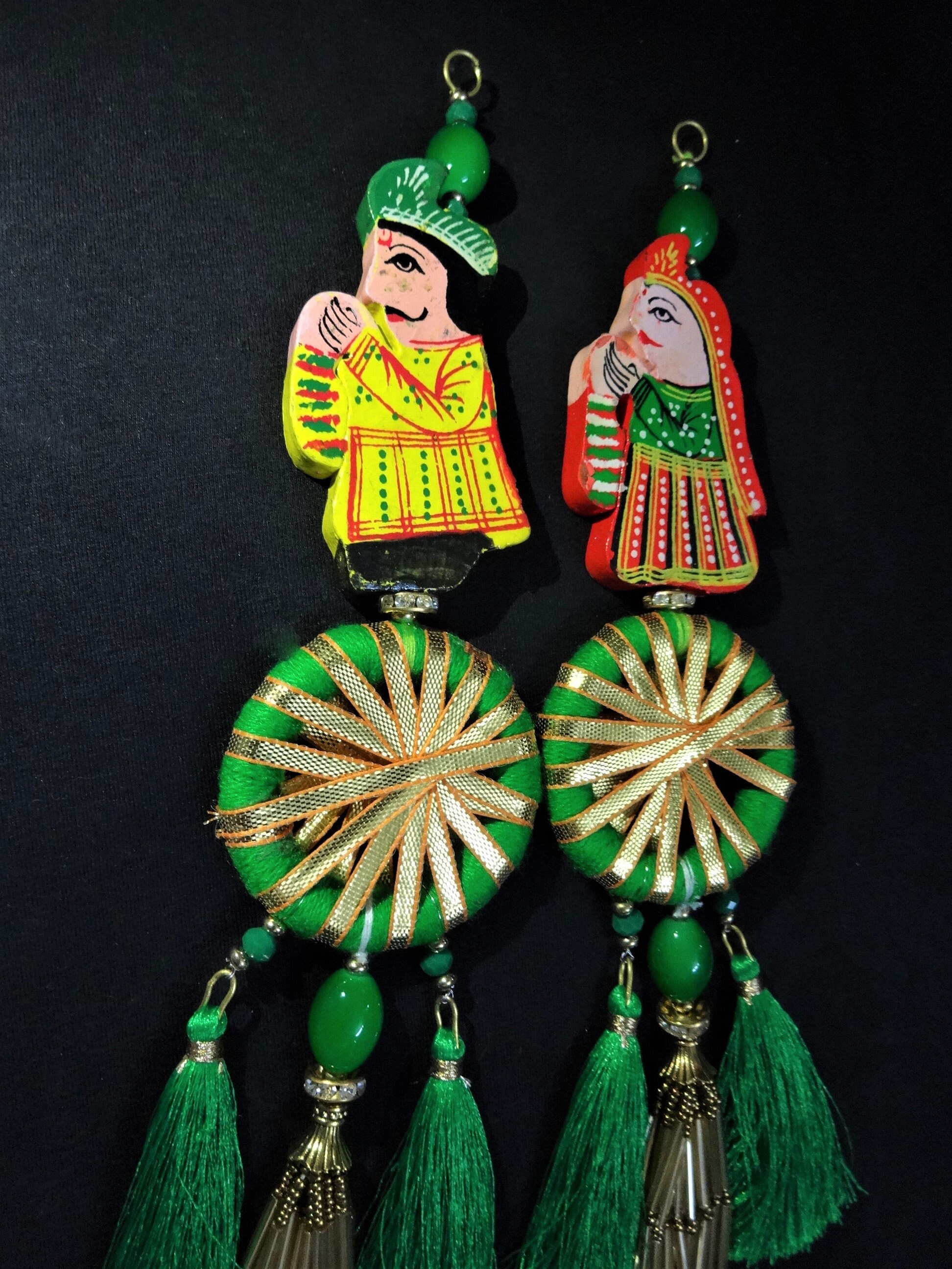 Hand Carved Wooden Raja Rani Tassels Indian King N Queen | Etsy