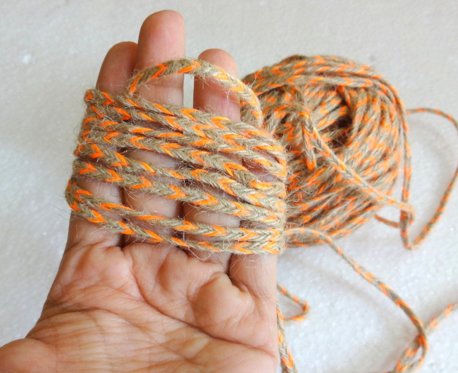 Indian Jute Jute Yarn Braided With Neon Orange Thread - Etsy