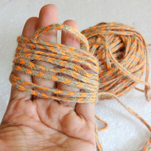 Indian Jute, Jute Yarn Braided With Neon Orange Thread, Natural Jute ...