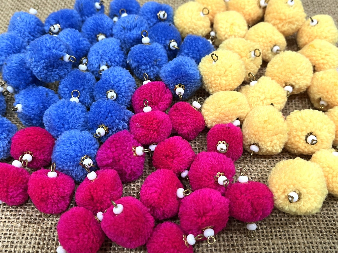 50 Pcs Handmade Pom Poms Balls With Double Wire Loop, Woolen Pom Poms ...