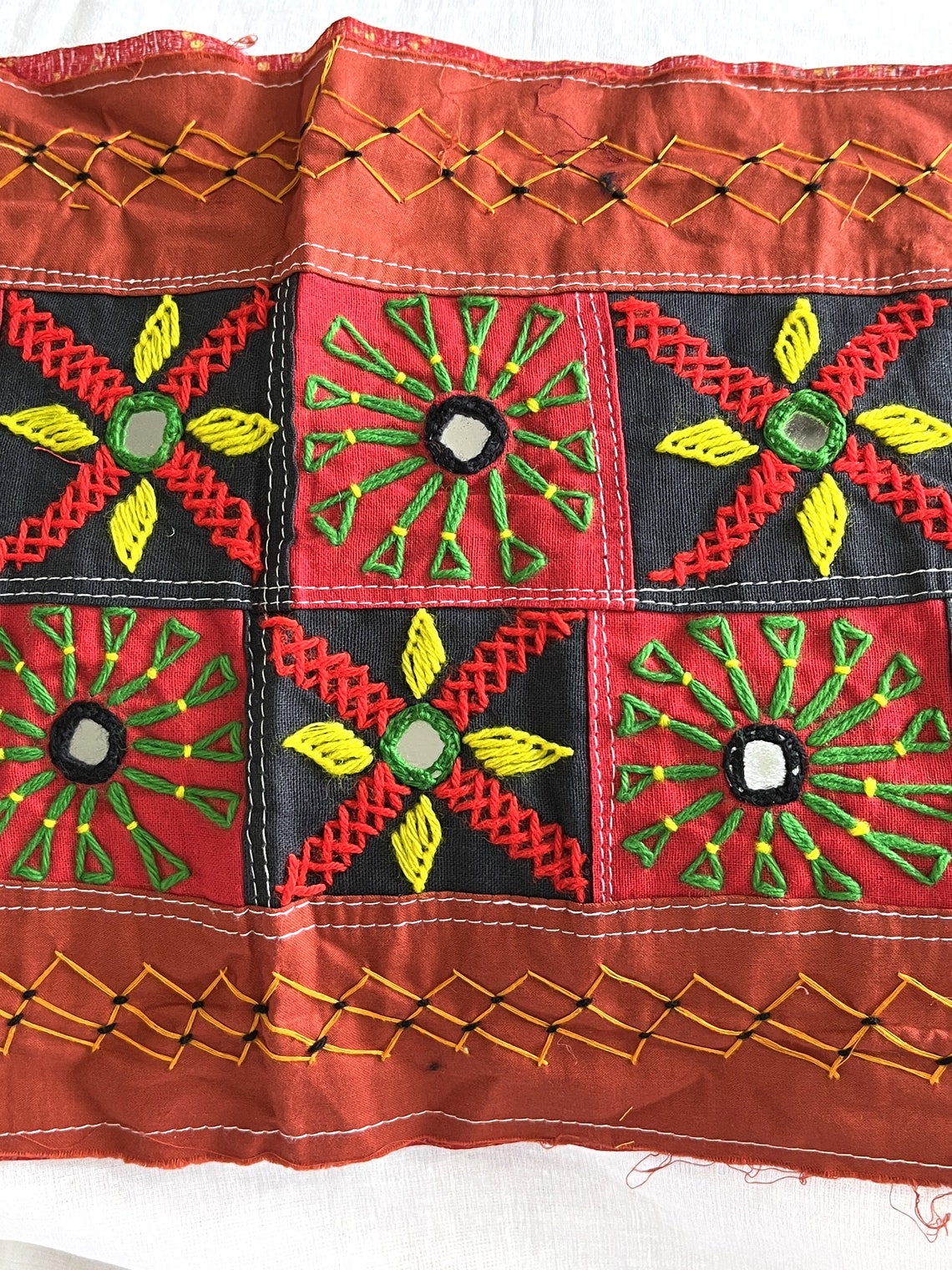 Indian Applique, Embroidered Multi Colored Rectangular Ethnic Sew on ...