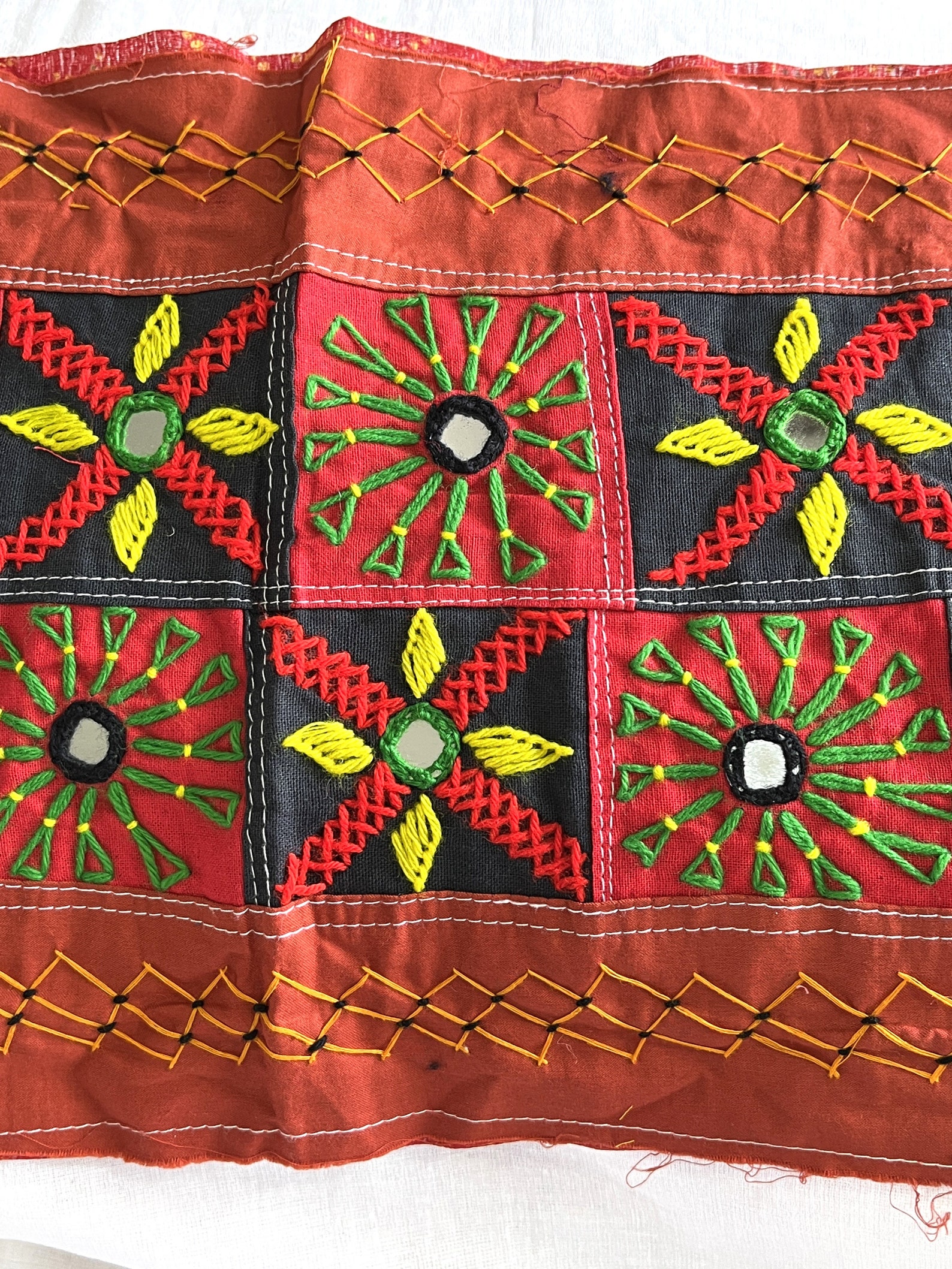 Indian Applique, Embroidered Multi Colored Rectangular Ethnic Sew on ...