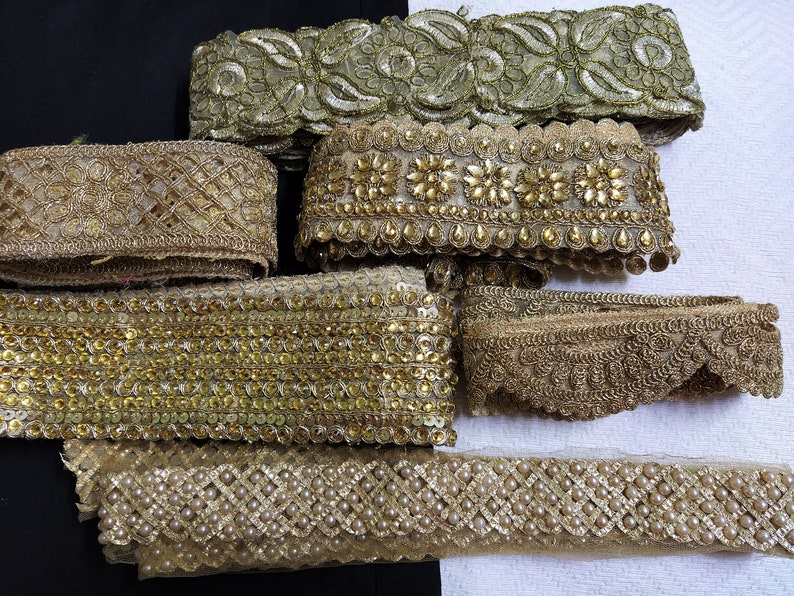 Indian Embroidered Trims,fabric Zari Laces,sari Borders,scrap Material ...