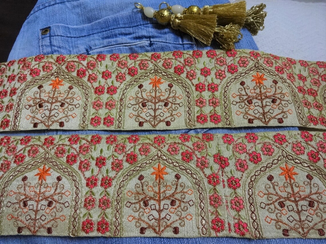 Indian Embroidered Trim,craft Trim,beige Decorative Ribbon,floral Zari ...