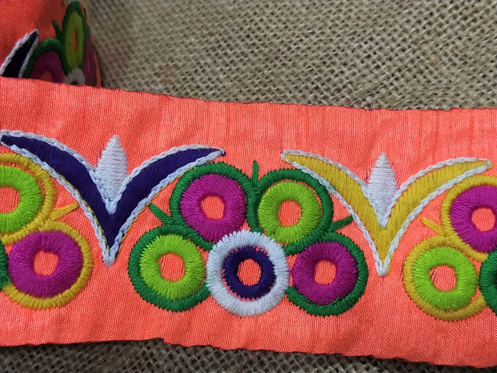 Indian Lace, Embroidered Neon Orange Trim, Crafting Ribbon, Sari Border ...