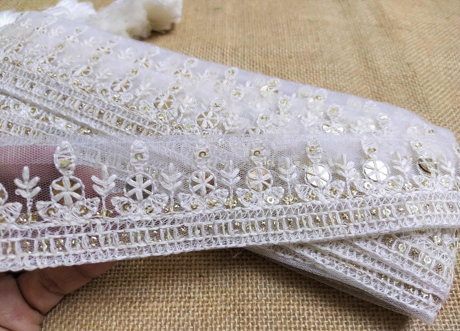 Indian LaceDelicate Embroidered Big Sequins TrimFloral | Etsy