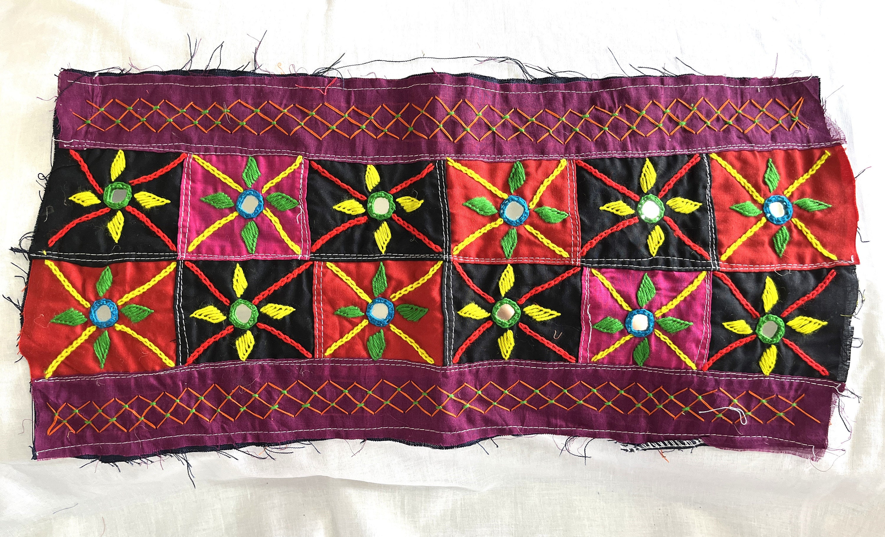 Indian Applique, Embroidered Multi Colored Rectangular Ethnic Sew on ...
