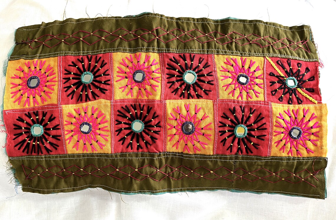 Indian Applique, Embroidered Multi Colored Rectangular Ethnic Sew on ...