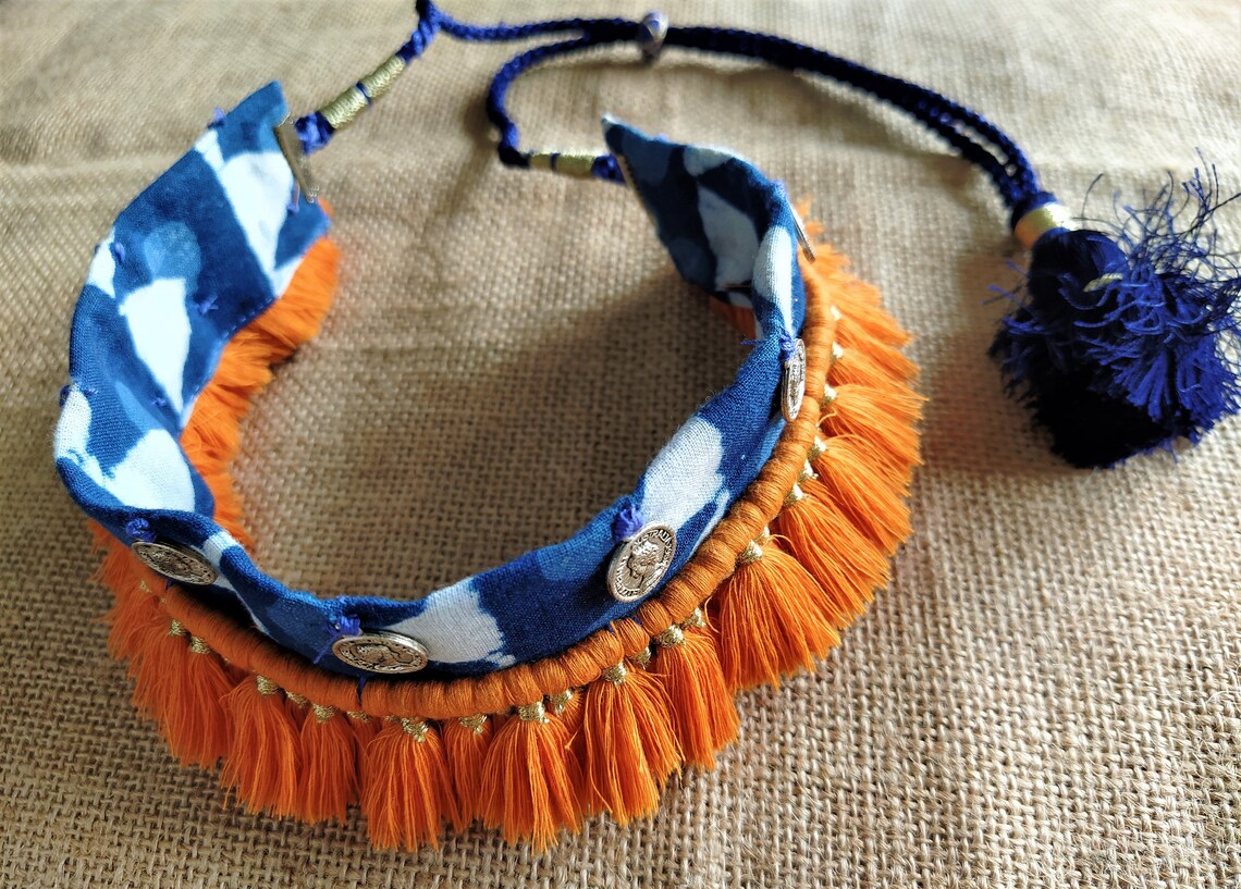 Indian Coin Jewelry Ethnic Necklace Indian Printed Cotton - Etsy