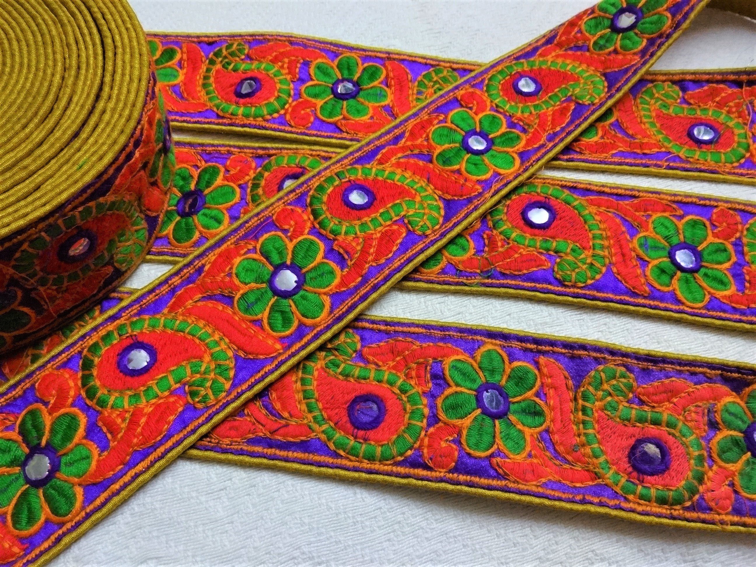 Indian Lace Embroidered Floral Craft Ribbon Sari Border Purple | Etsy