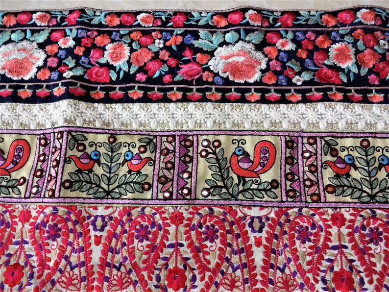 Indian Fabric,embroidered Zari Trim Patchwork Fabric,lace Work Fabrics ...