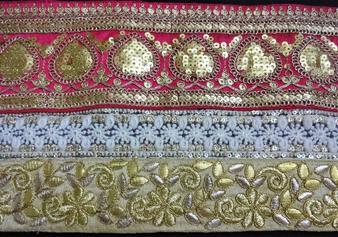 Indian Fabric,embroidered Zari Trim Fabric,lace Work Fabrics,indian ...