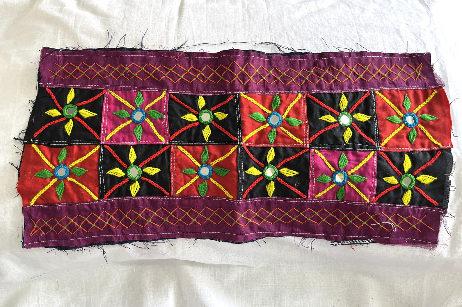 Indian Applique, Embroidered Multi Colored Rectangular Ethnic Sew on ...