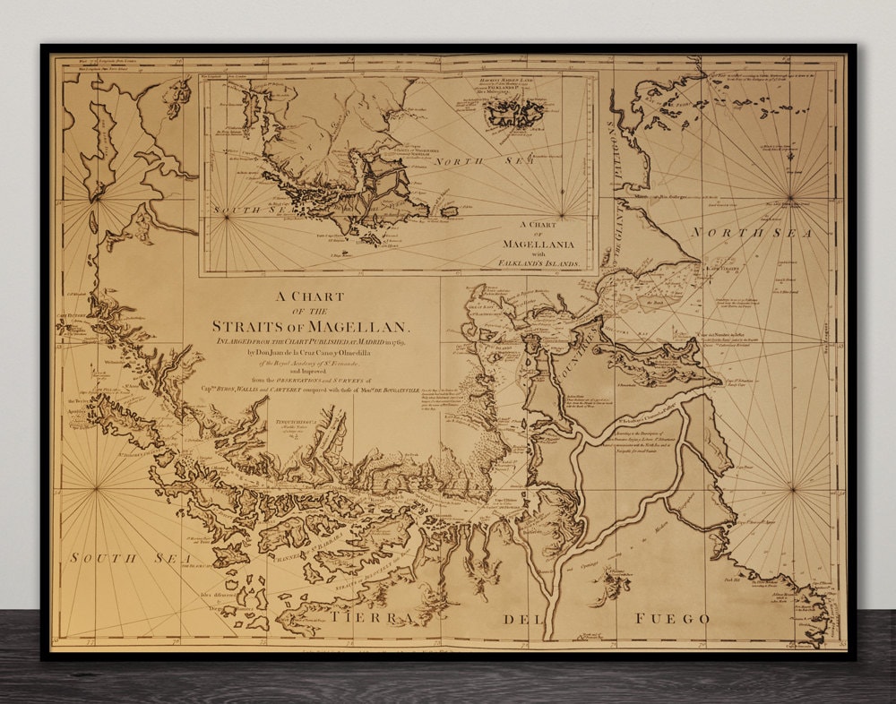A Chart of the Straits of Magellan 1775 Old Map Instant Download - Etsy