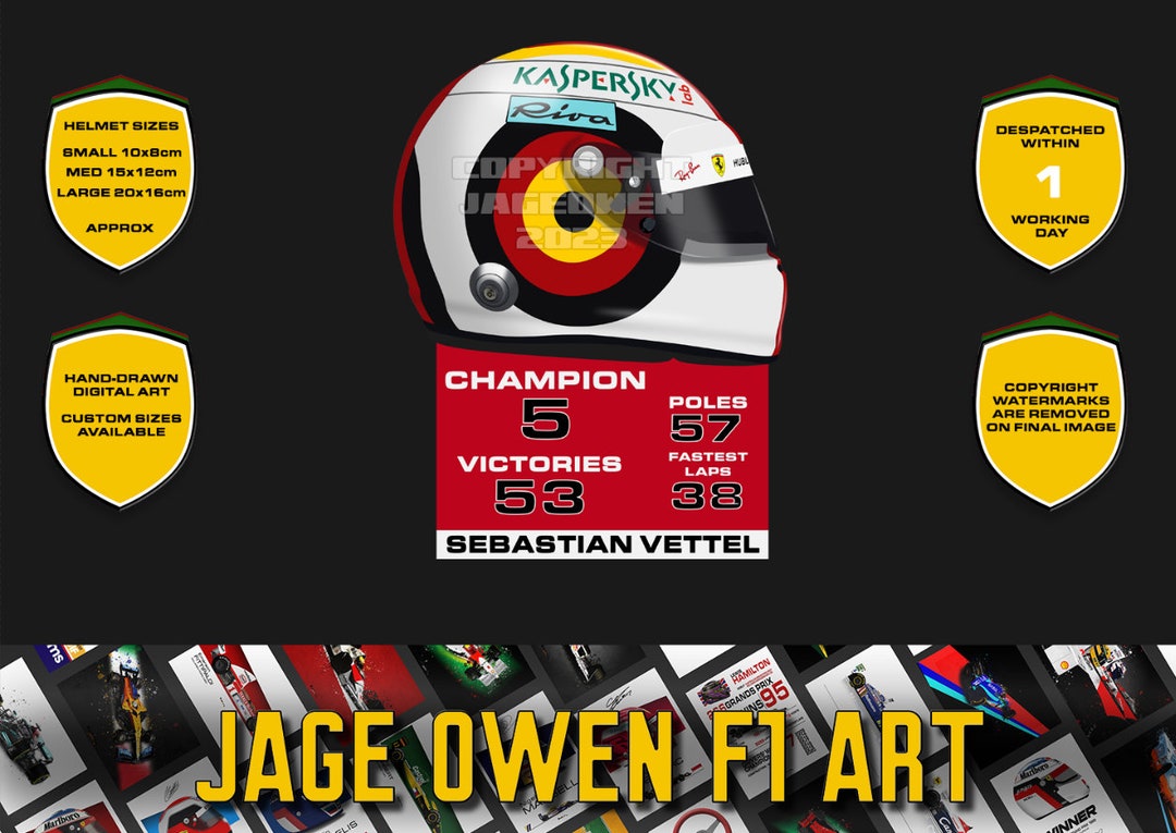 X2 Sebastian Vettel Career Stats F1 Helmet Sticker - Etsy