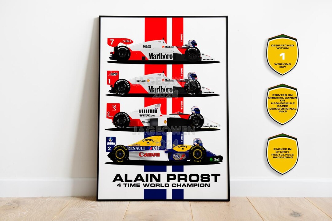 Alain Prost 4x World Champion F1 Print F1 Poster F1 Gift Hand Drawn F1 ...