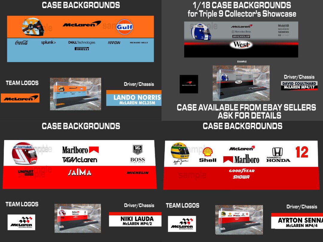 Mclaren F1 MP4 Display Case Backdrop for F1 Minichamps 1/18 Lando Senna Prost Lauda Hakkinen ...