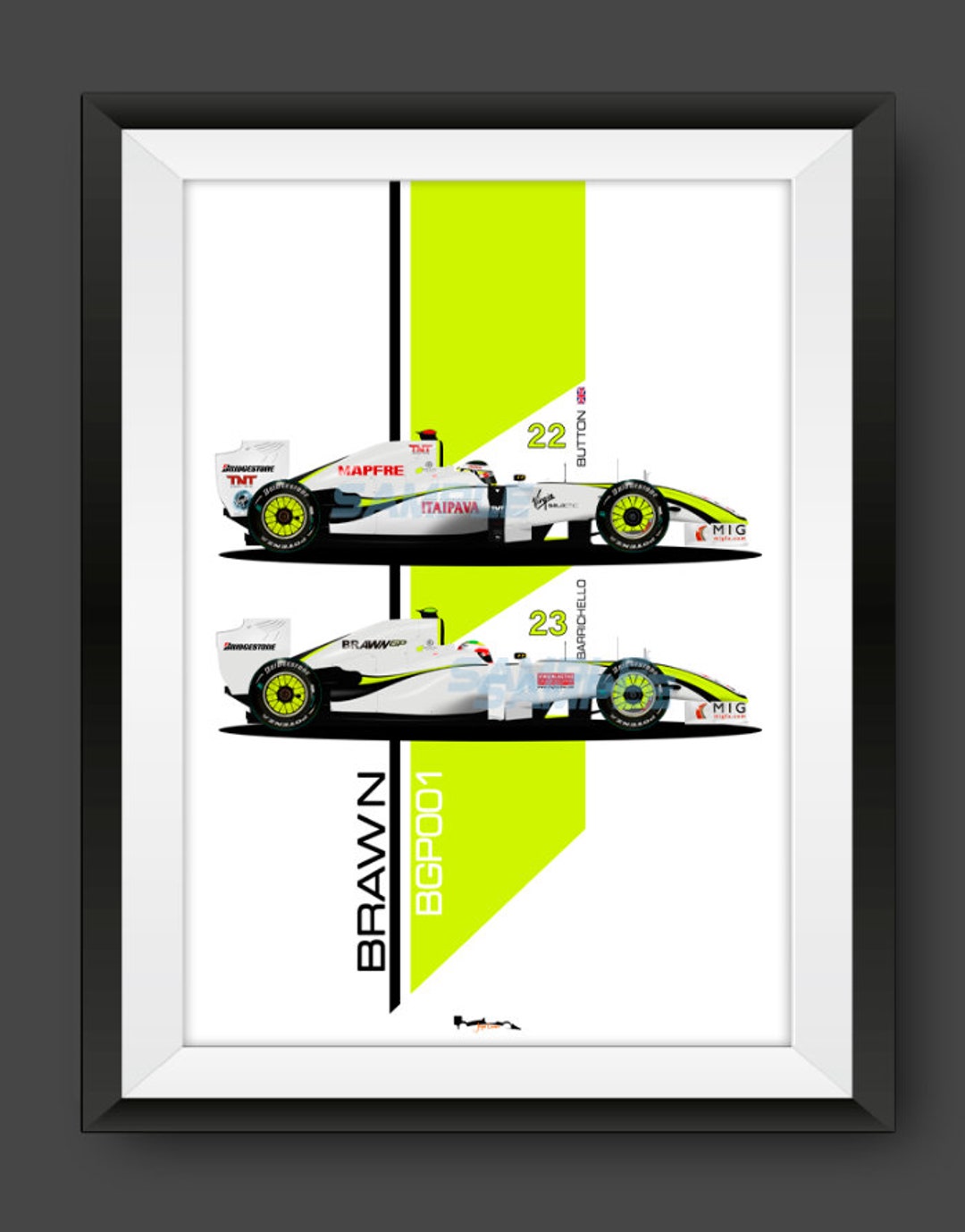 Brawn 2009 Team F1 Print Jenson Button Rubens Barrichello - Etsy