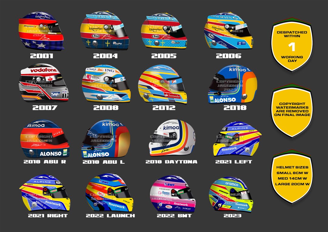 X2 Fernando Alonso F1 Helmet Stickers 2001 2023 - Etsy UK