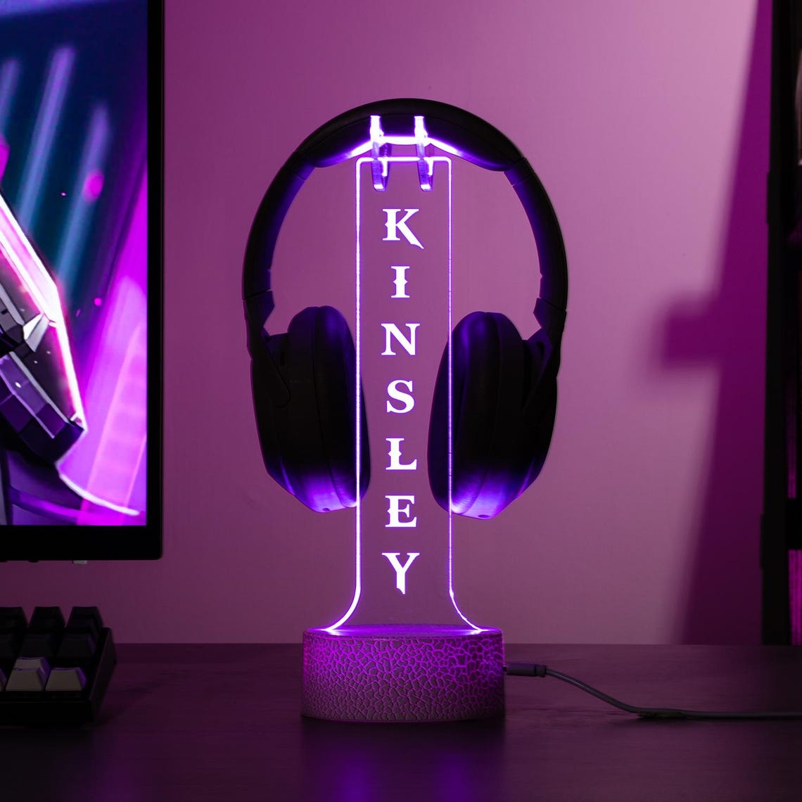 Personalized Led Headphone Stand, Streamer Headphone Holder Stand ...