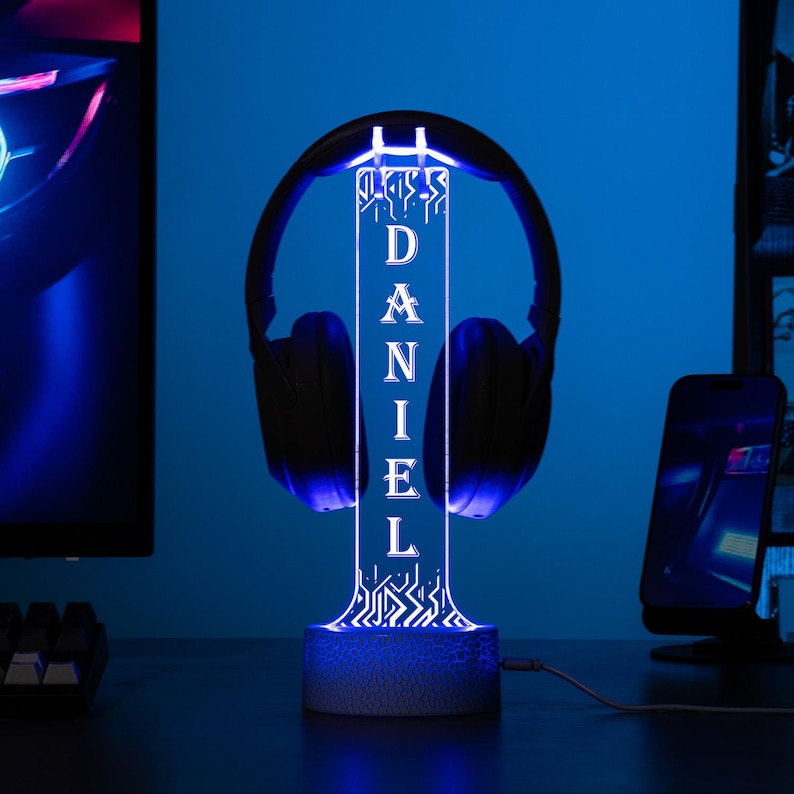 Personalized Led Headphone Stand, Streamer Headphone Holder Stand ...