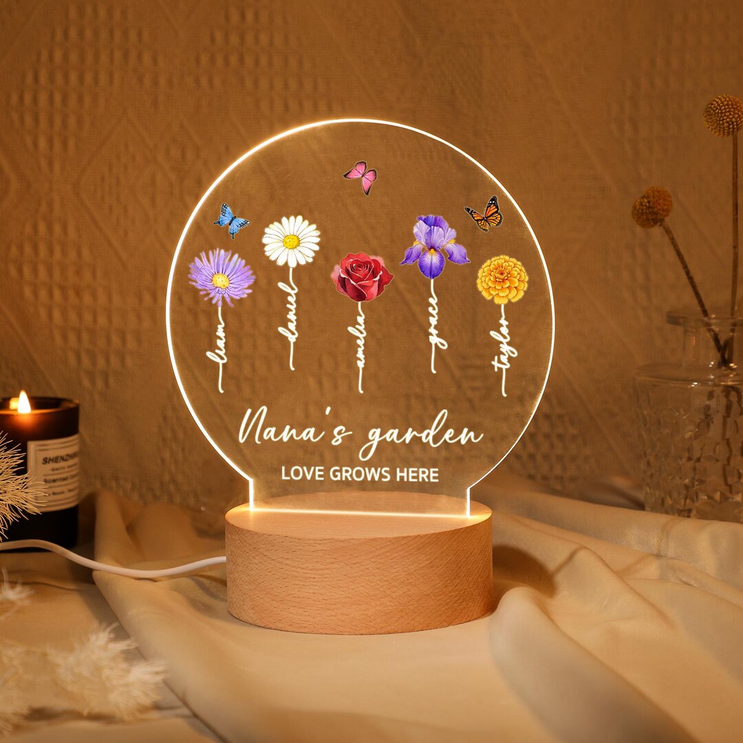 Personalized Grandma's Garden Gift, Heart LED Light Lamp, Grandma's ...