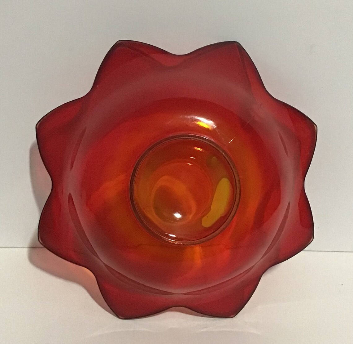 Vintage Fenton Ruby Red Amberina Cadmium Glass 9 Petal Lotus Blossom ...
