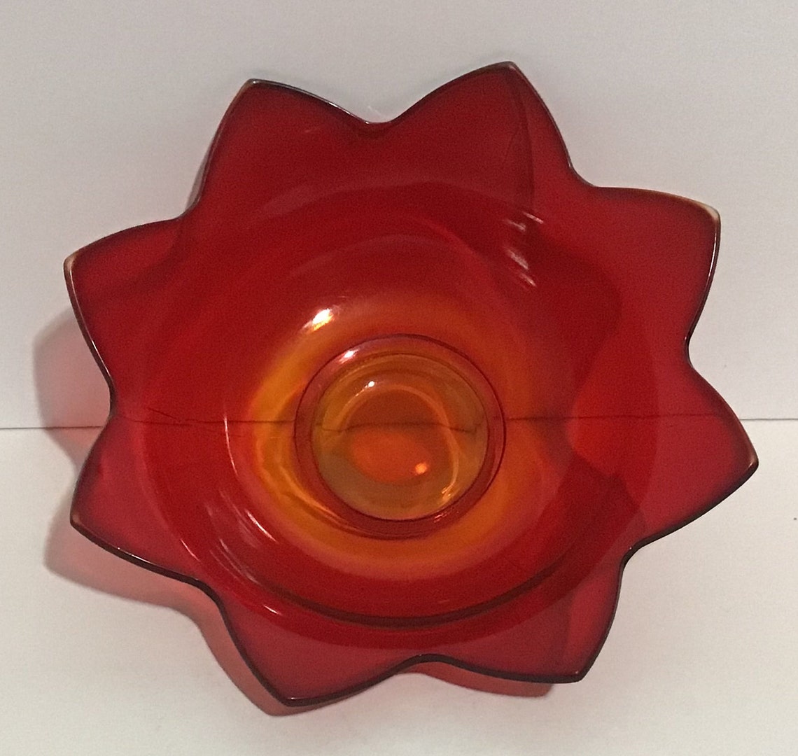 Vintage Fenton Ruby Red Amberina Cadmium Glass 9 Petal Lotus Blossom ...