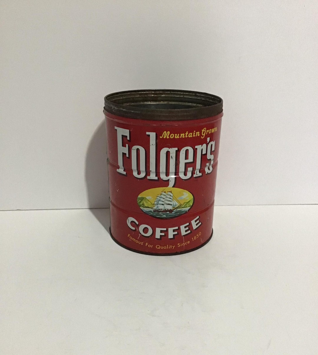 Vintage 2 Lb. Folger’s Coffee Tin Can Sailing Ship Rustic Decor 50’s ...