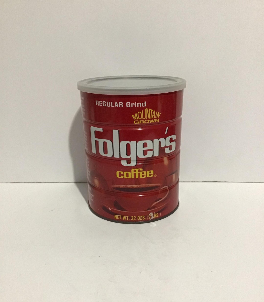 Vintage Pre 1963 Folgers Coffee Tin Can Mountain Grown Regular Grind 2 ...