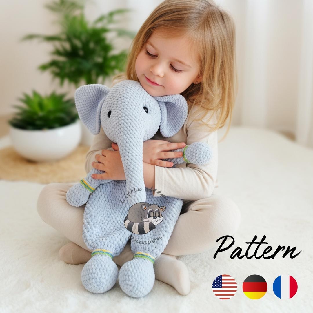 Elephant Crochet Snuggler Pattern – Amigurumi Lovey Comforter PDF in 3 ...
