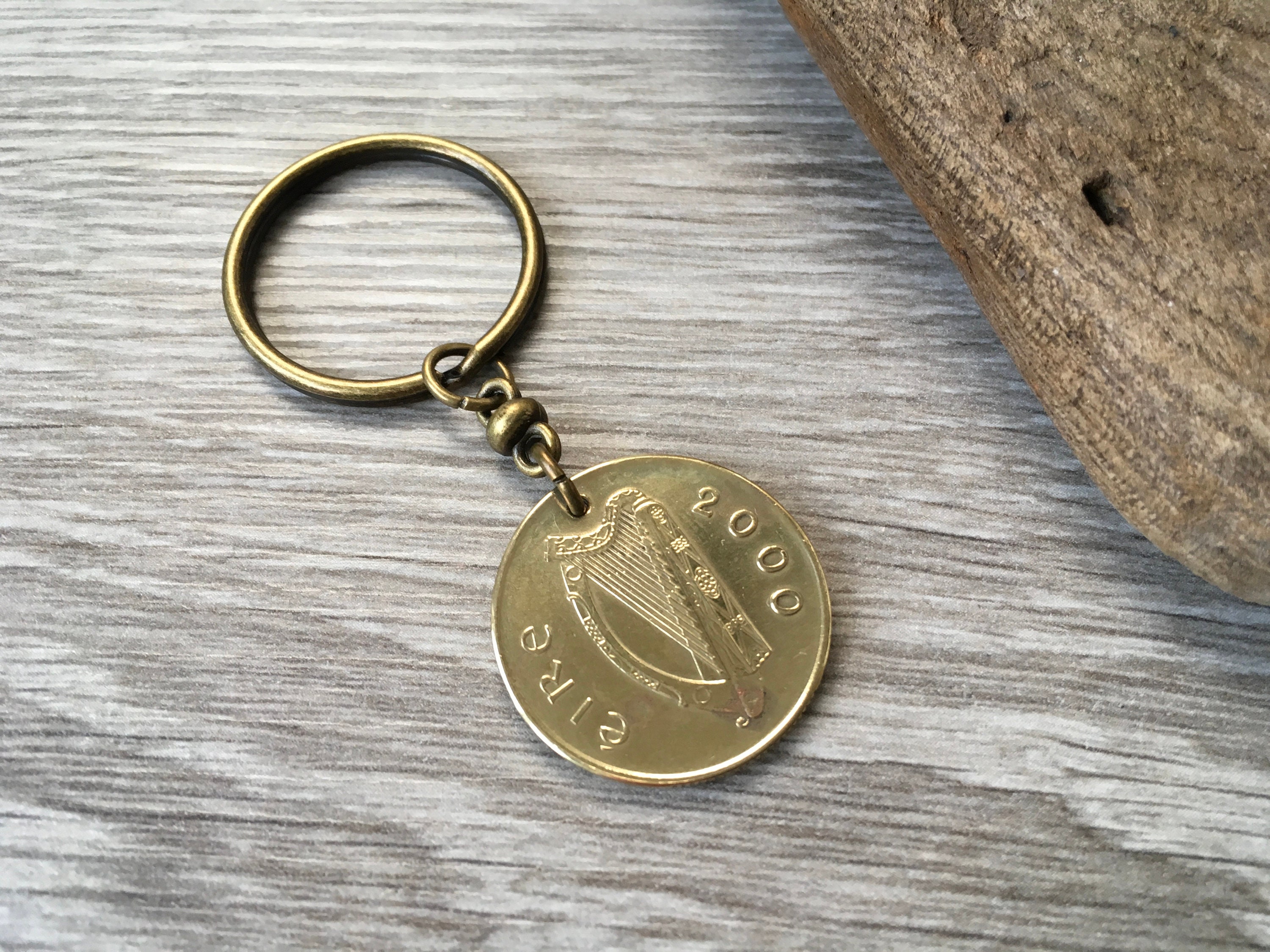 2000 Irish coin keyring, Ireland keychain, 20th anniversary, birthday ...