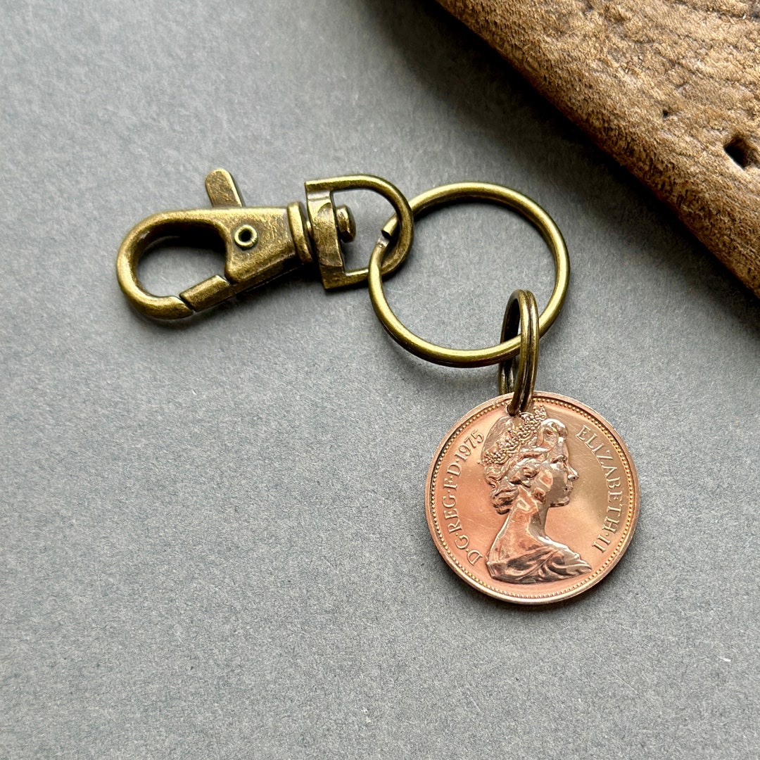 1975 British Two Pence Coin ( 2p ) Clip Style Keyring, 50th Birthday or ...