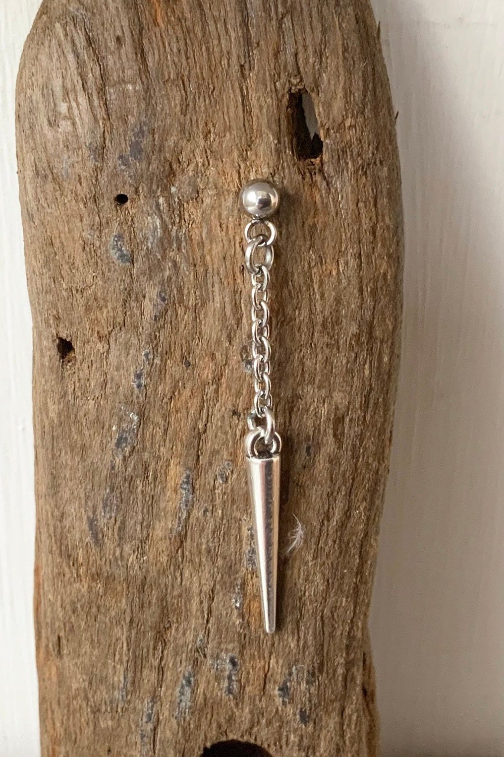 Long spike earring with a ball stud post, available as a single earring ...