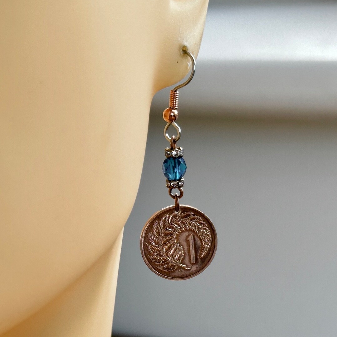 1969 New Zealand Fern Coin Earrings: Bronze NZ One Cent Jewellery - Etsy