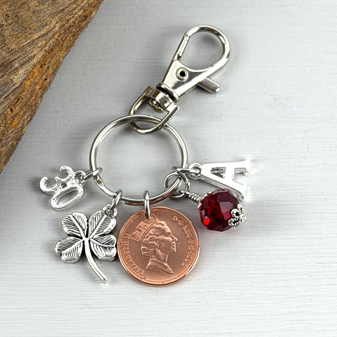 30th Birthday Gift: 1996 British Penny Keychain With Initial ...
