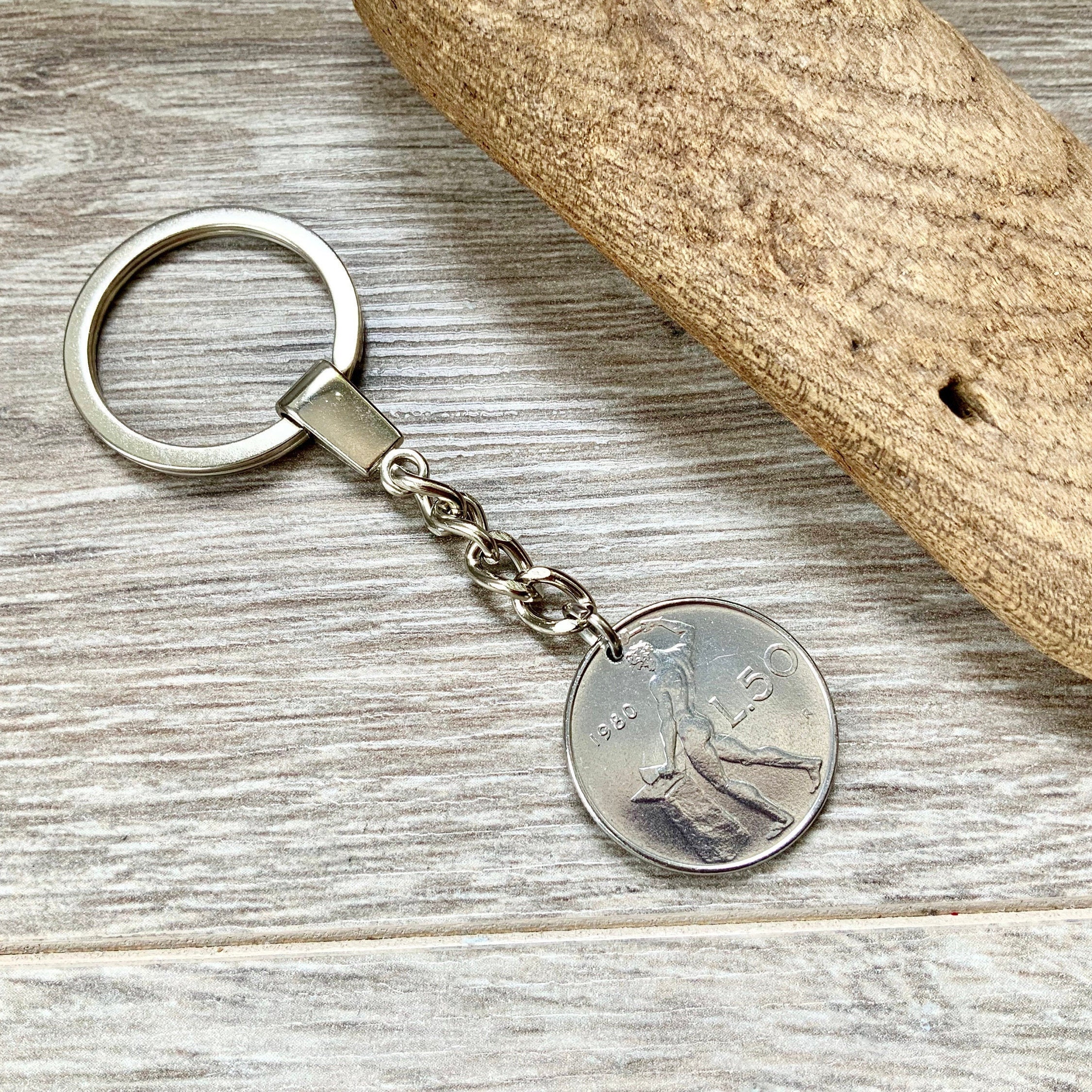 Italian coin key ring, Italy key chain, choose between 1980, 1981 or ...