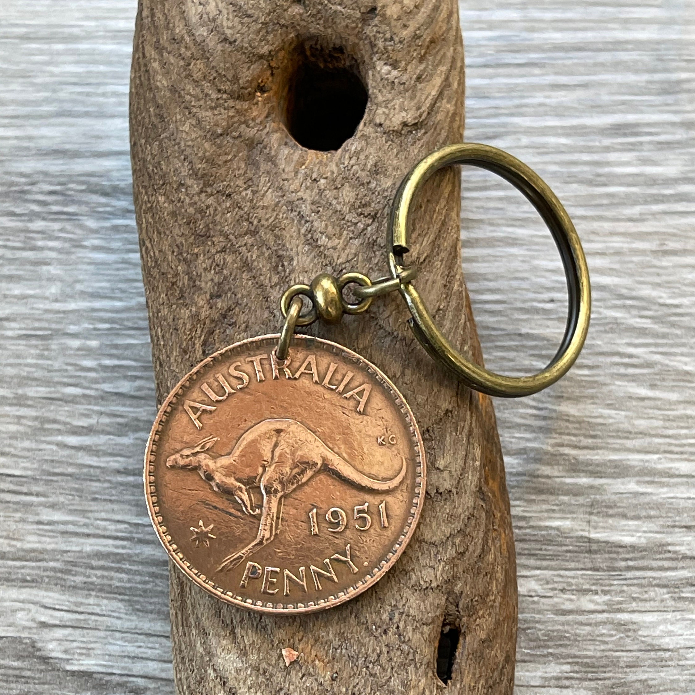 1951 Australian Penny Keychain Keyring Or Clip 72nd Birthday Gift