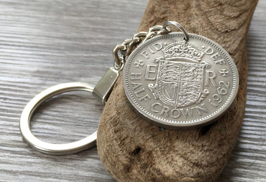 60th birthday gift 1962 British Half crown coin keyring or keychain ...