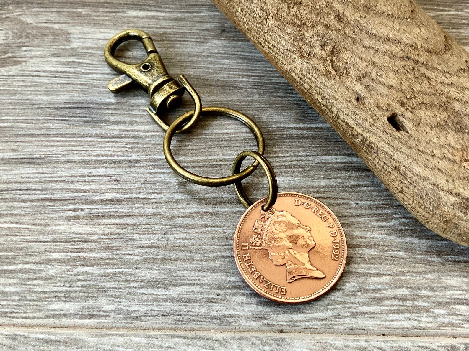 British two pence coin keychain or clip English keyring 1991 | Etsy