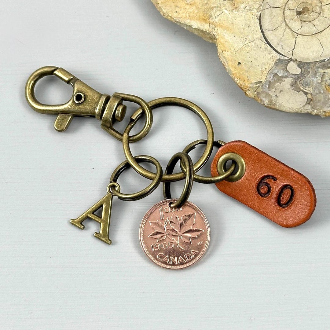 60th Birthday Gift, 1965 Canadian Penny Keychain, Keyring or Clip ...